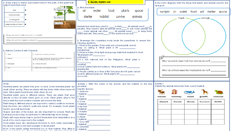 Science-Learning Assessment: Plant and Animal Habitats Study Guide ...