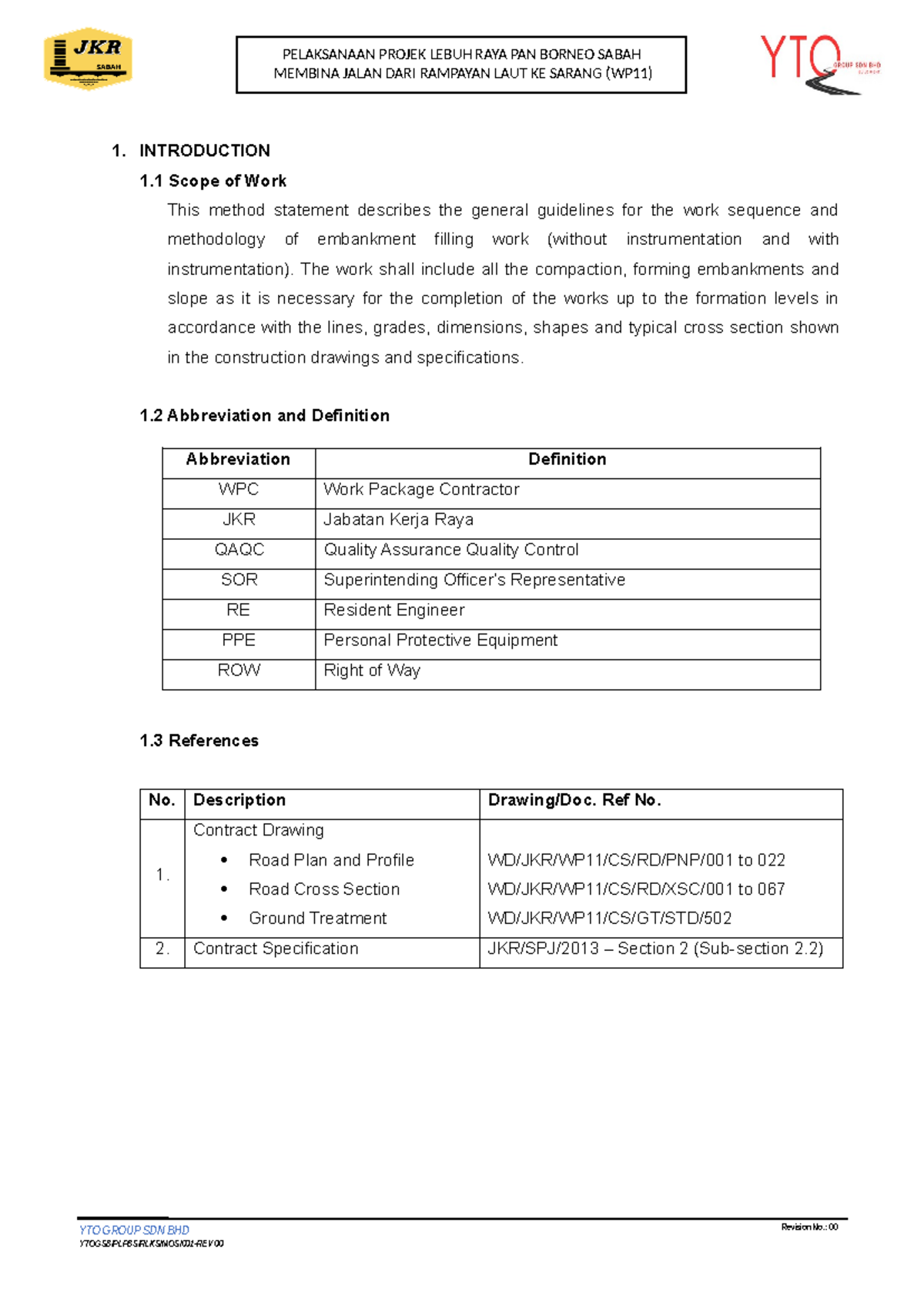 Method Statement for Earthwork (Filling Works) - WP11 Rev. 00 - Studocu