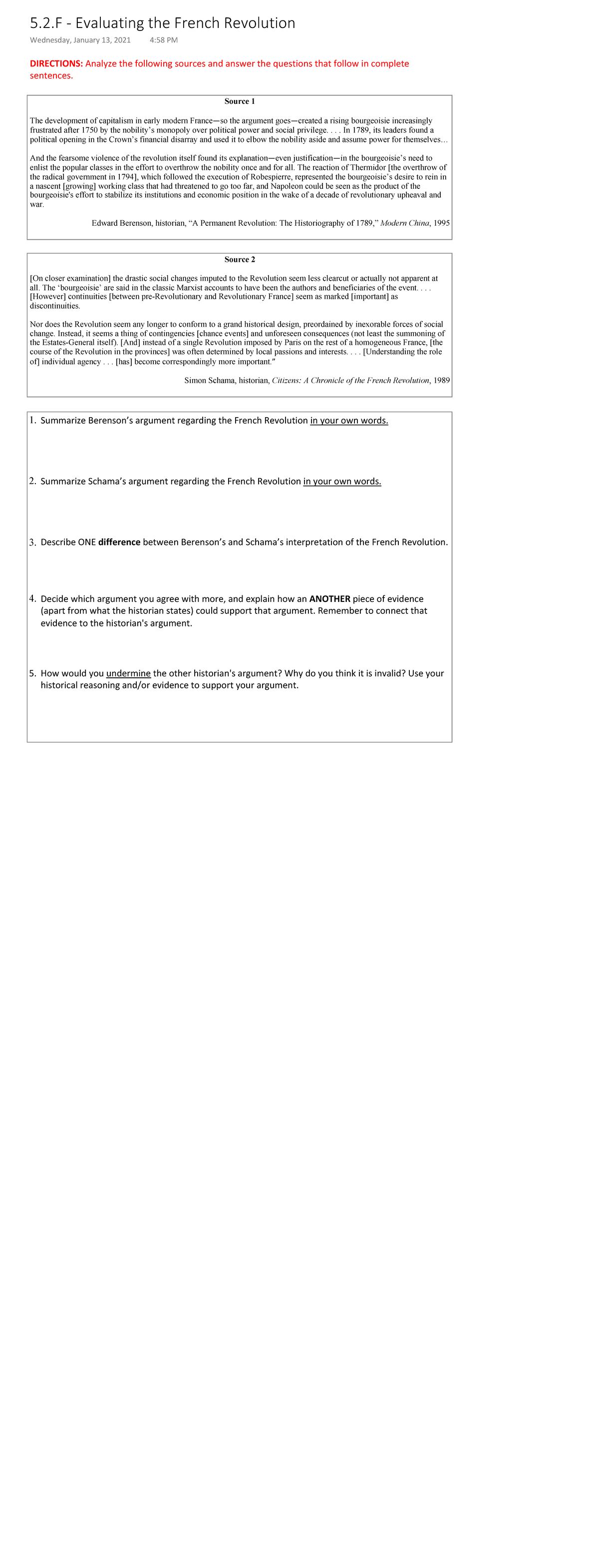 5.2.F - Analyzing Perspectives on the French Revolution - Studocu