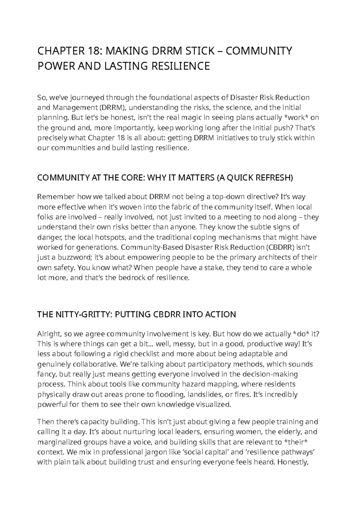 CHAPTER 18: COMMUNITY POWER & SUSTAINABILITY IN DRRM - Studocu