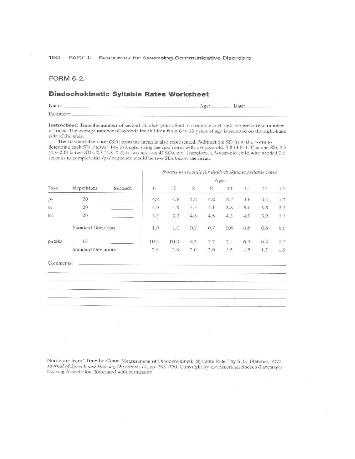 1920 DDK FORM: Diadochokinetic Syllable Rates Worksheet - Studocu