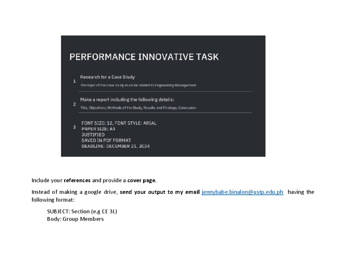 PIT Notes Engineering Management - BS in Civil Engineering - Include ...