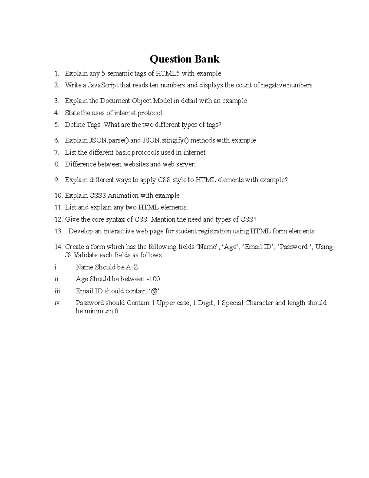 Question Bank: HTML5 Semantic Tags, JavaScript, and CSS3 Concepts - Studocu