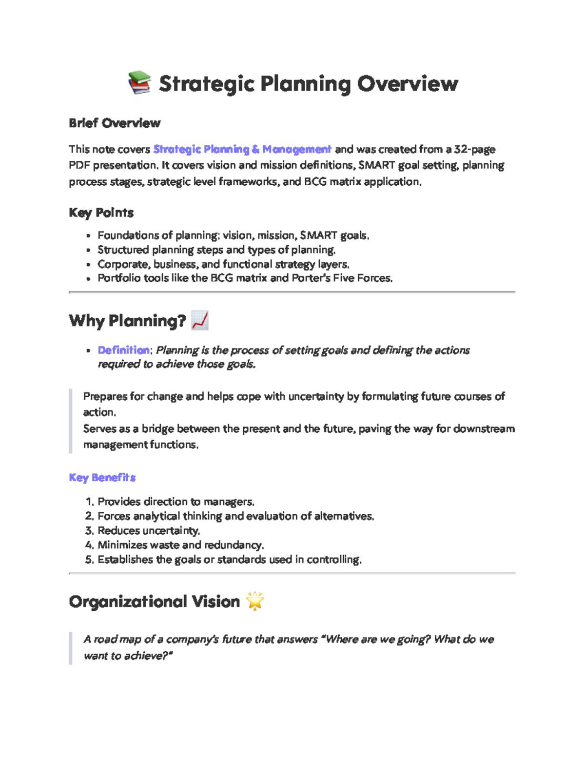 Strategic Planning Overview: Key Concepts and Frameworks (CHP05) - Studocu