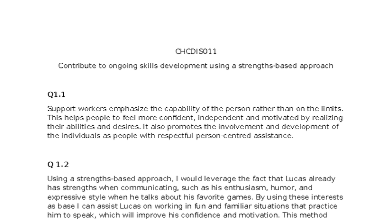 CHCDIS011 Skills Development Strategies for Support Workers - Studocu