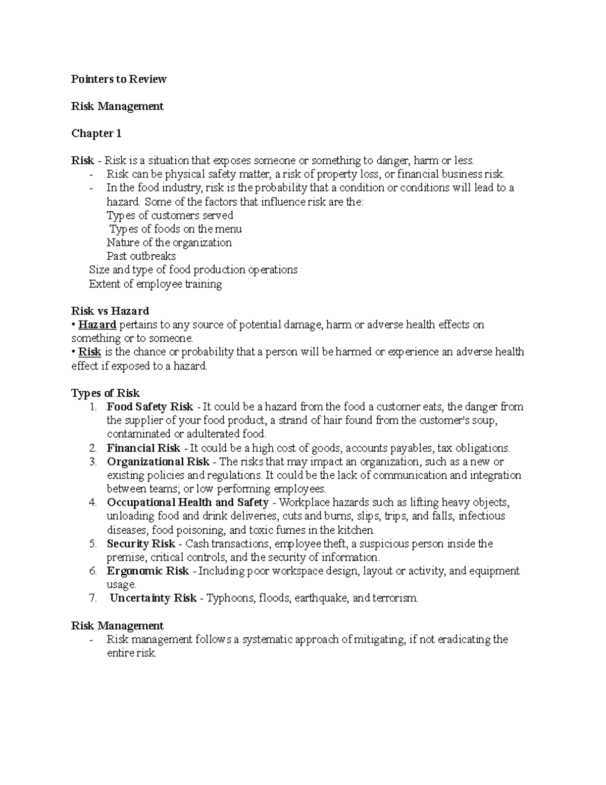 Risk Management Lecture Notes: Key Concepts and Processes - Studocu