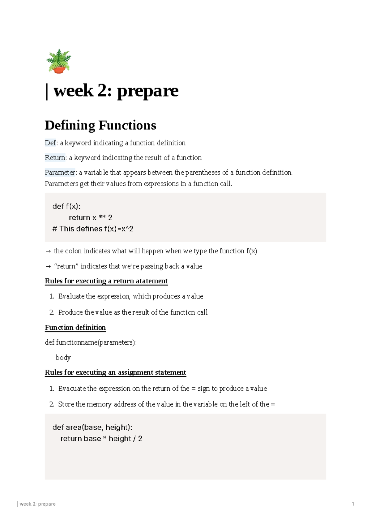 CSC108 Week 2: Defining Functions and Execution Rules - Studocu