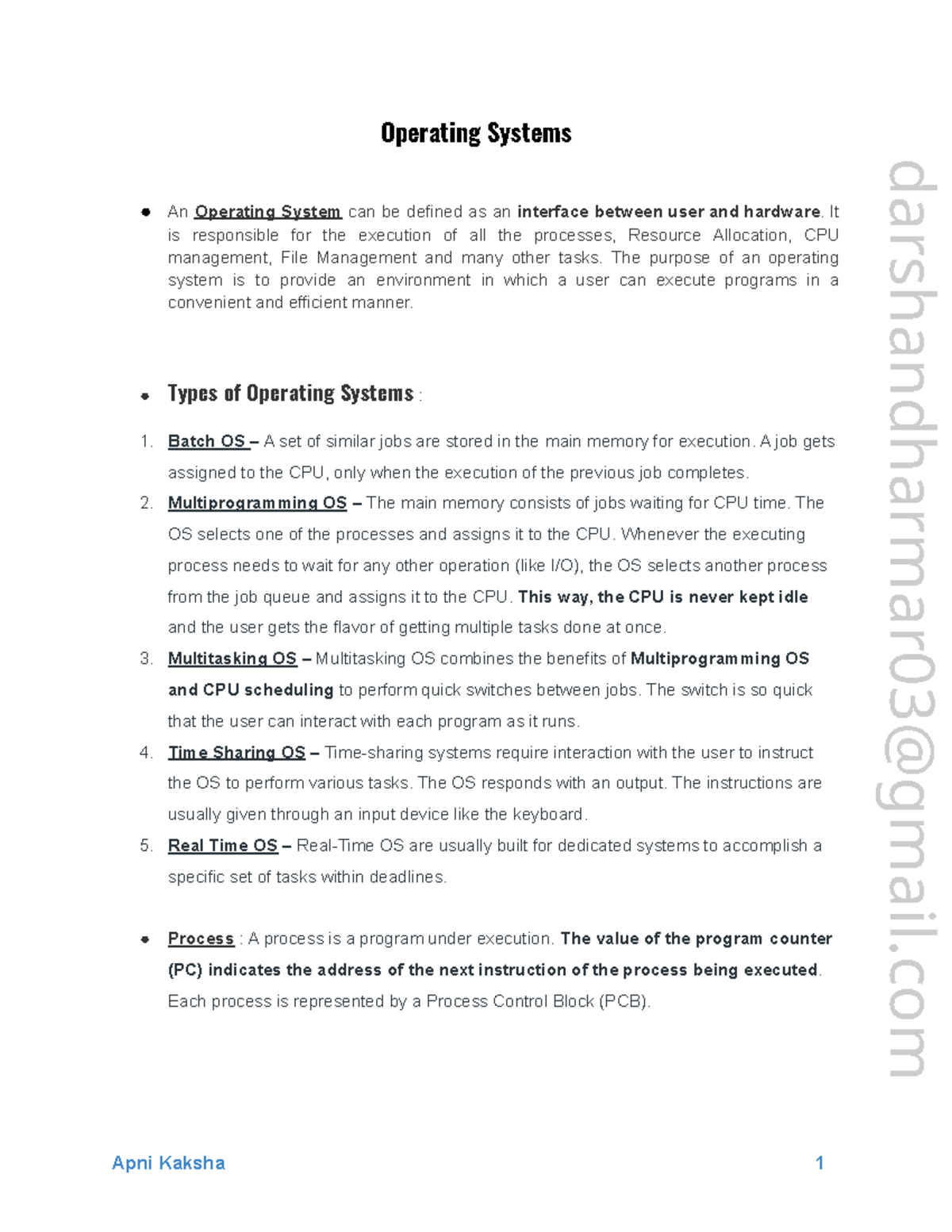 Operating System Notes (CS101) - Key Concepts and Processes - Studocu