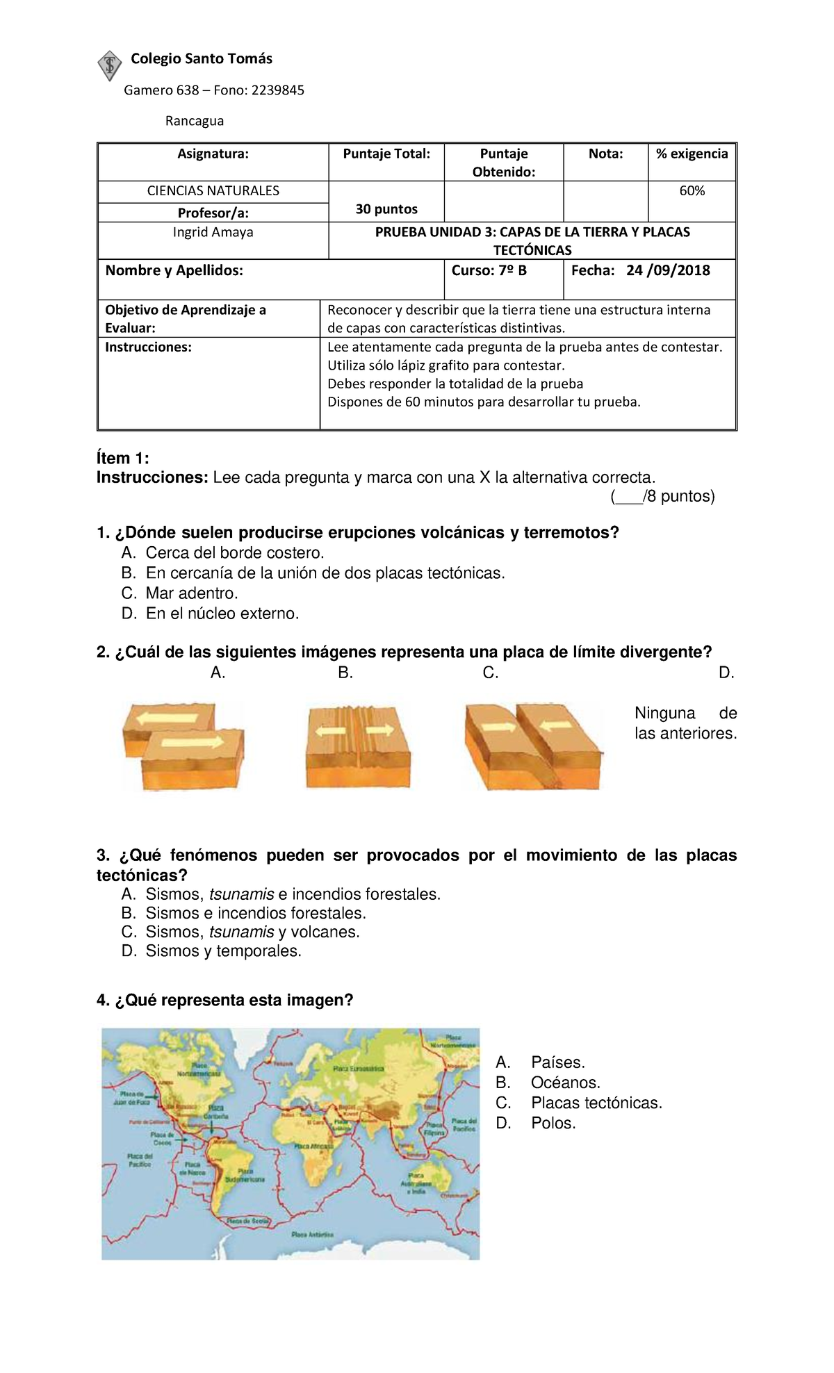 389936456 Prueba Unidad 3: Capas de la Tierra y Placas Tectónicas - Studocu