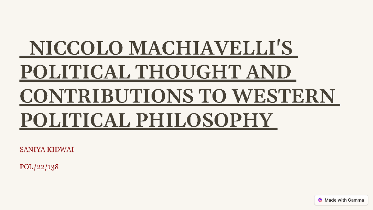 POL/22: Machiavelli's Political Thought & Its Impact on Western ...