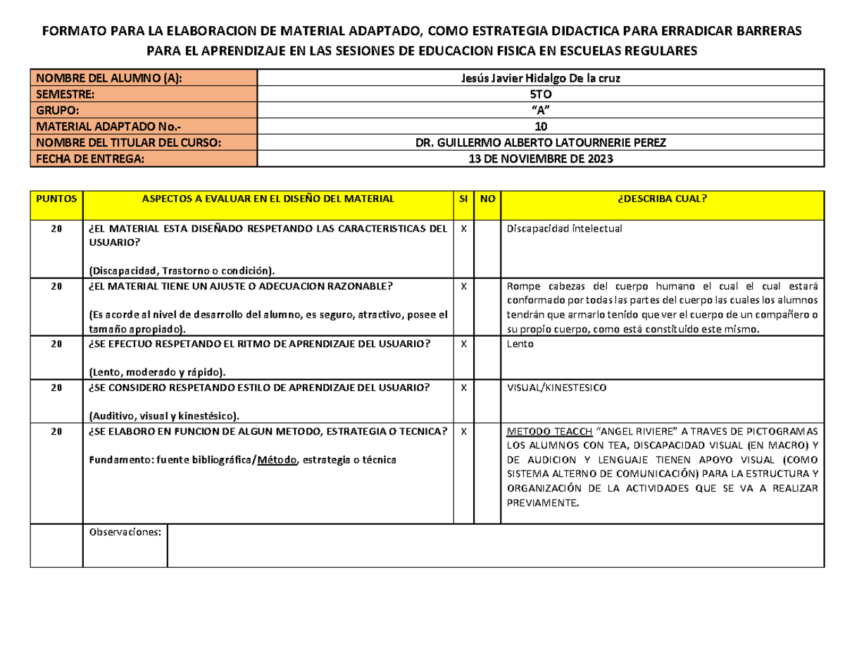 Formato PARA LA Elaboracion DE Material Didactico Barreras PARA EL Aprendizaje - FORMATO PARA LA ...
