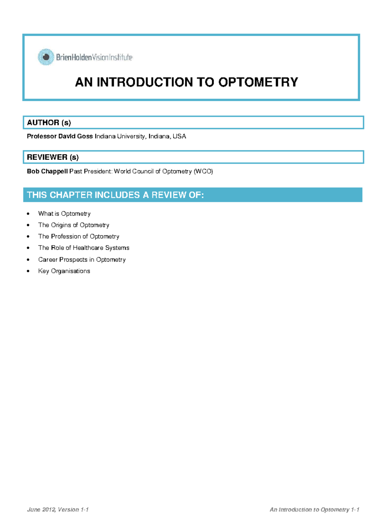 An Introduction to Optometry - Chapter Overview - Studocu