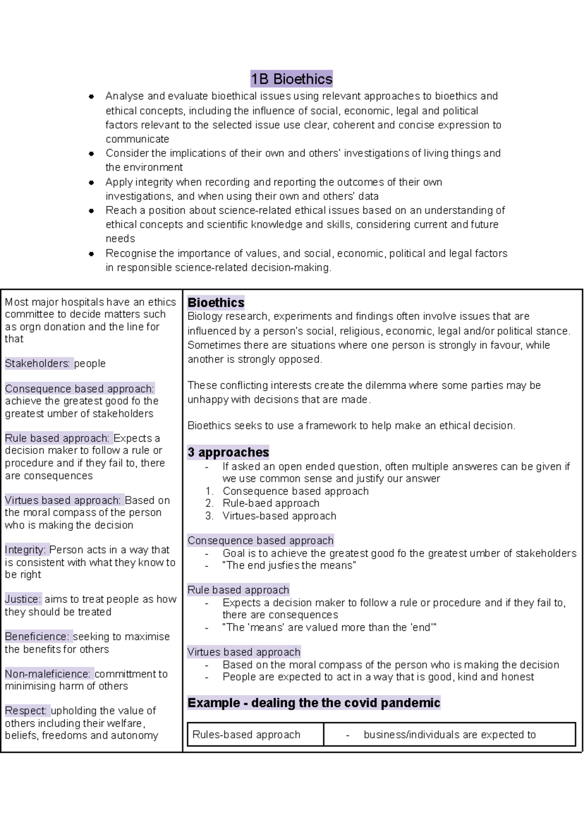 1B Bioethics: Analyzing Ethical Issues in Biology and Society - Studocu