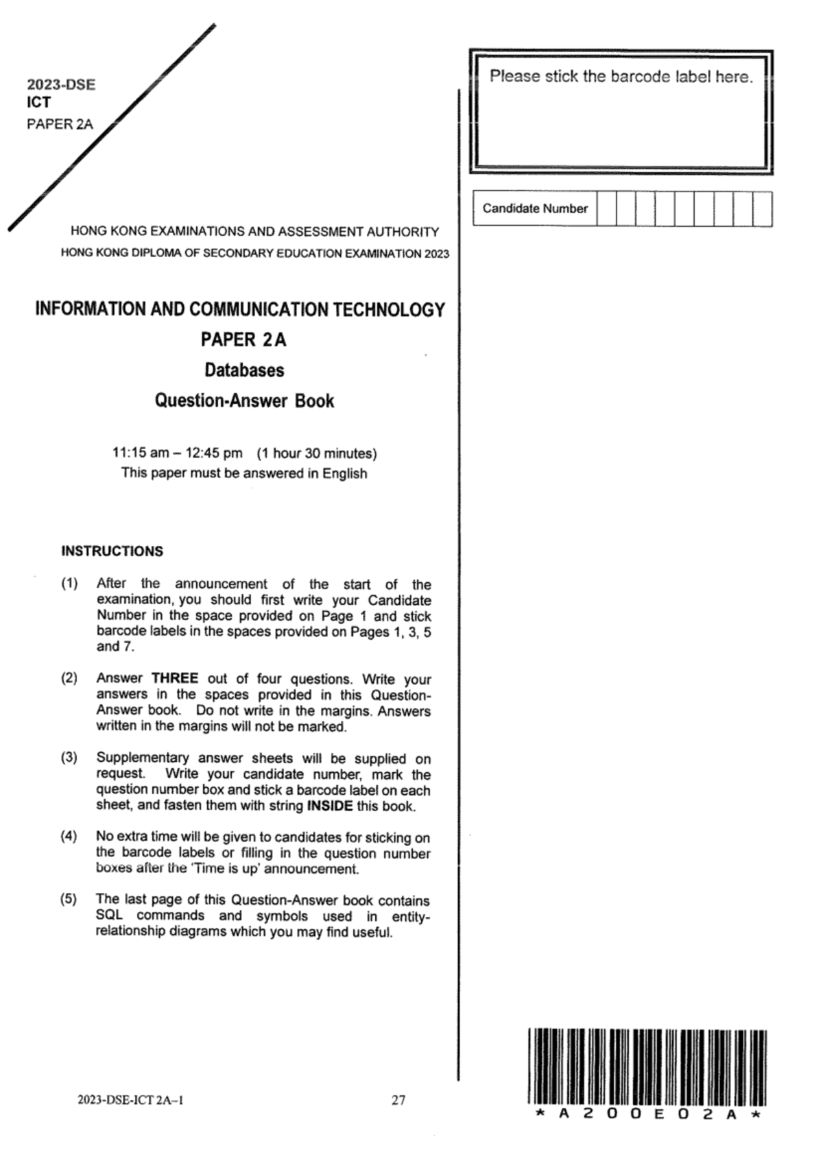 2023 ICT Paper 2A Past Exam on Databases and SQL - Studocu