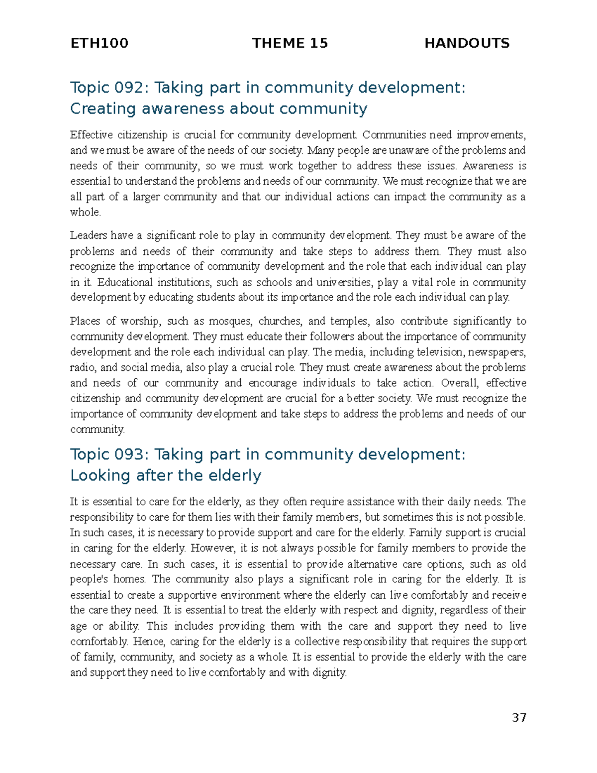 ETH100 THEME 15 HANDOUTS: Community Development & Democratic Norms ...