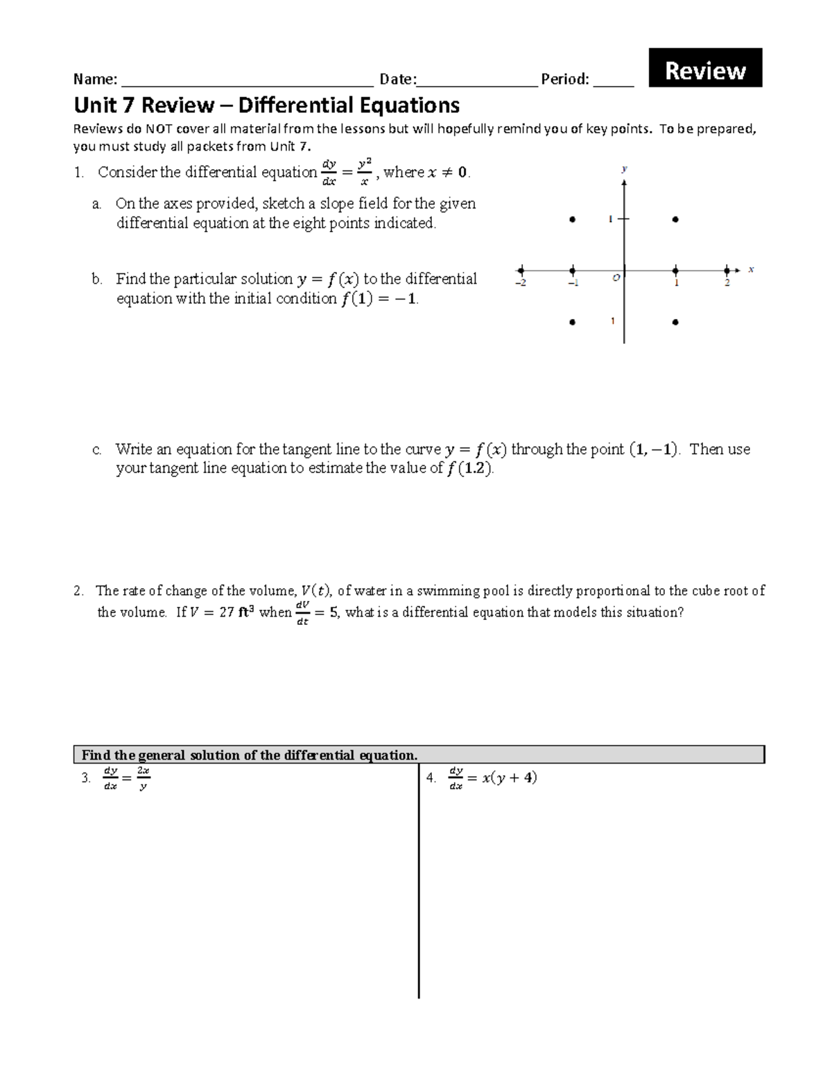 Calc unit 7 review - Name: _______________________________ Date ...