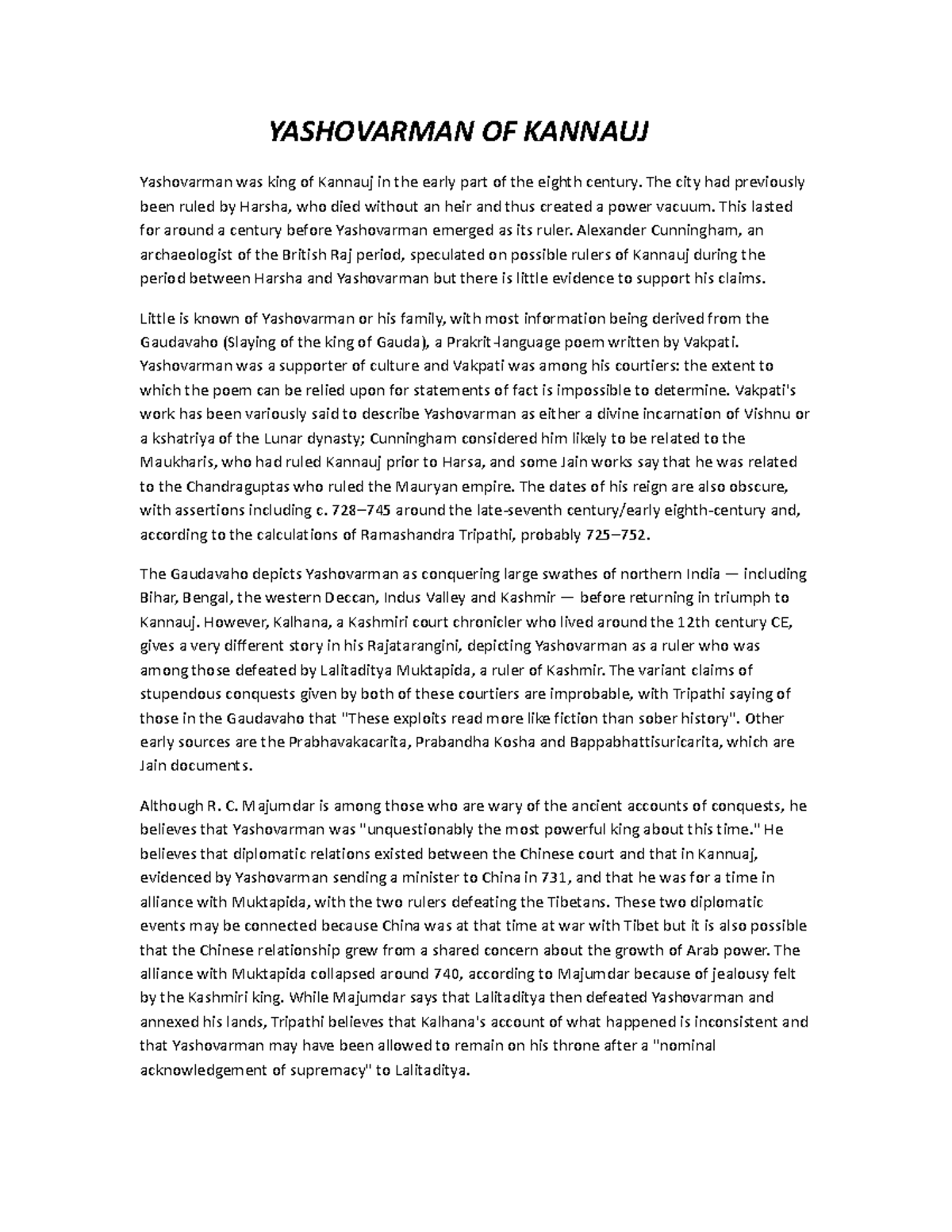 Yashovarman of Kannauj: Historical Overview and Significance - KJAHBKS ...
