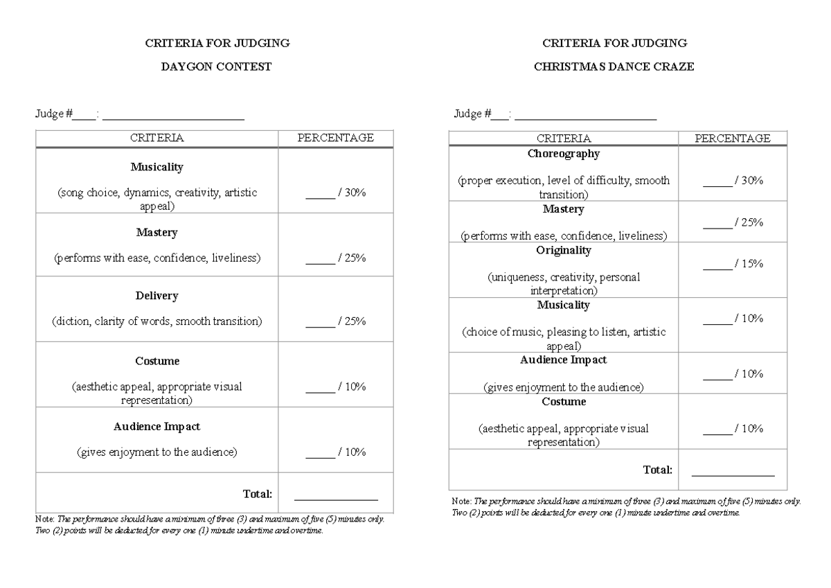 Criteria - CRITERIA FOR JUDGING DAYGON CONTEST Judge ...