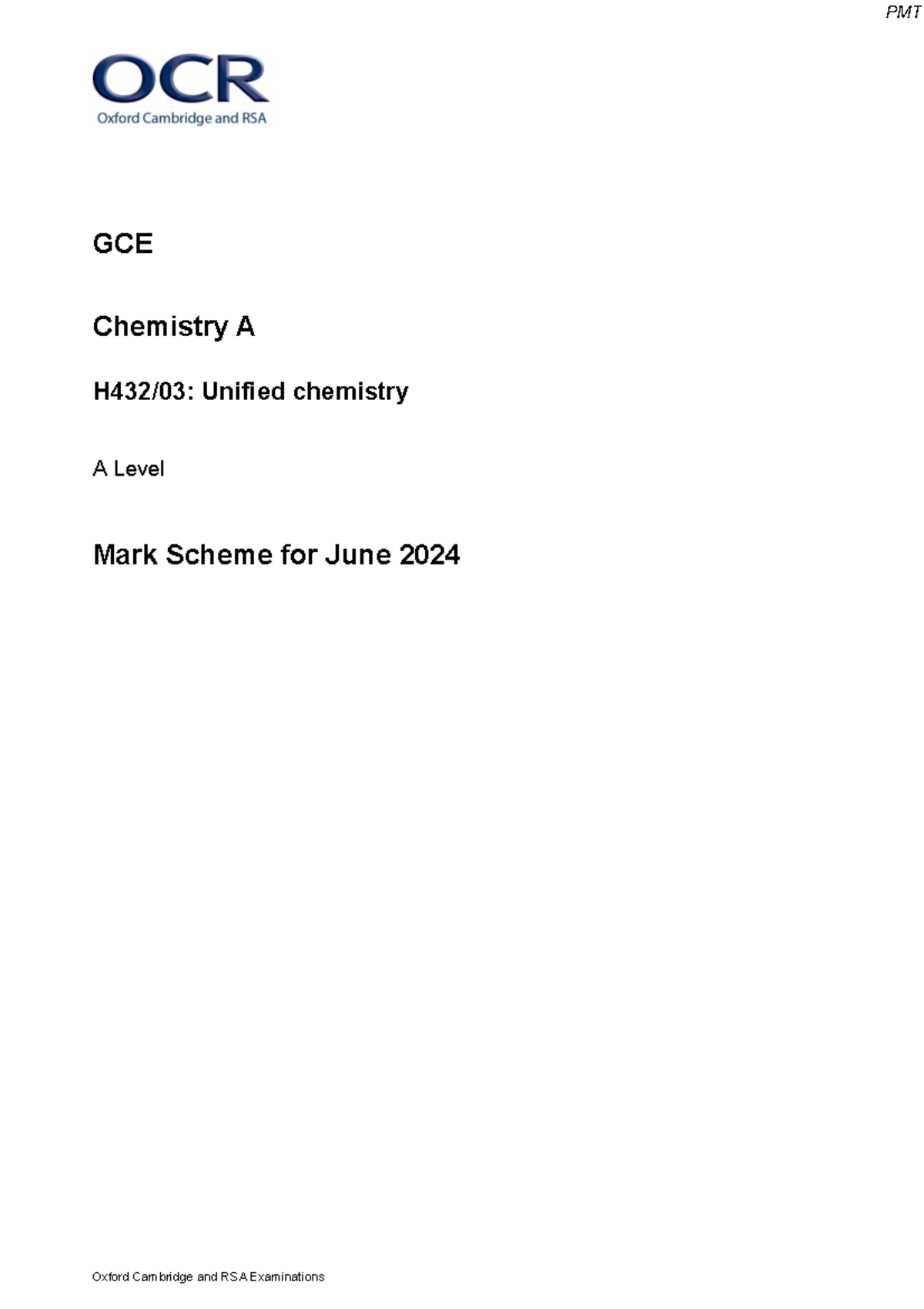 GCE Chemistry A H432/03 Mark Scheme June 2024 - Studocu