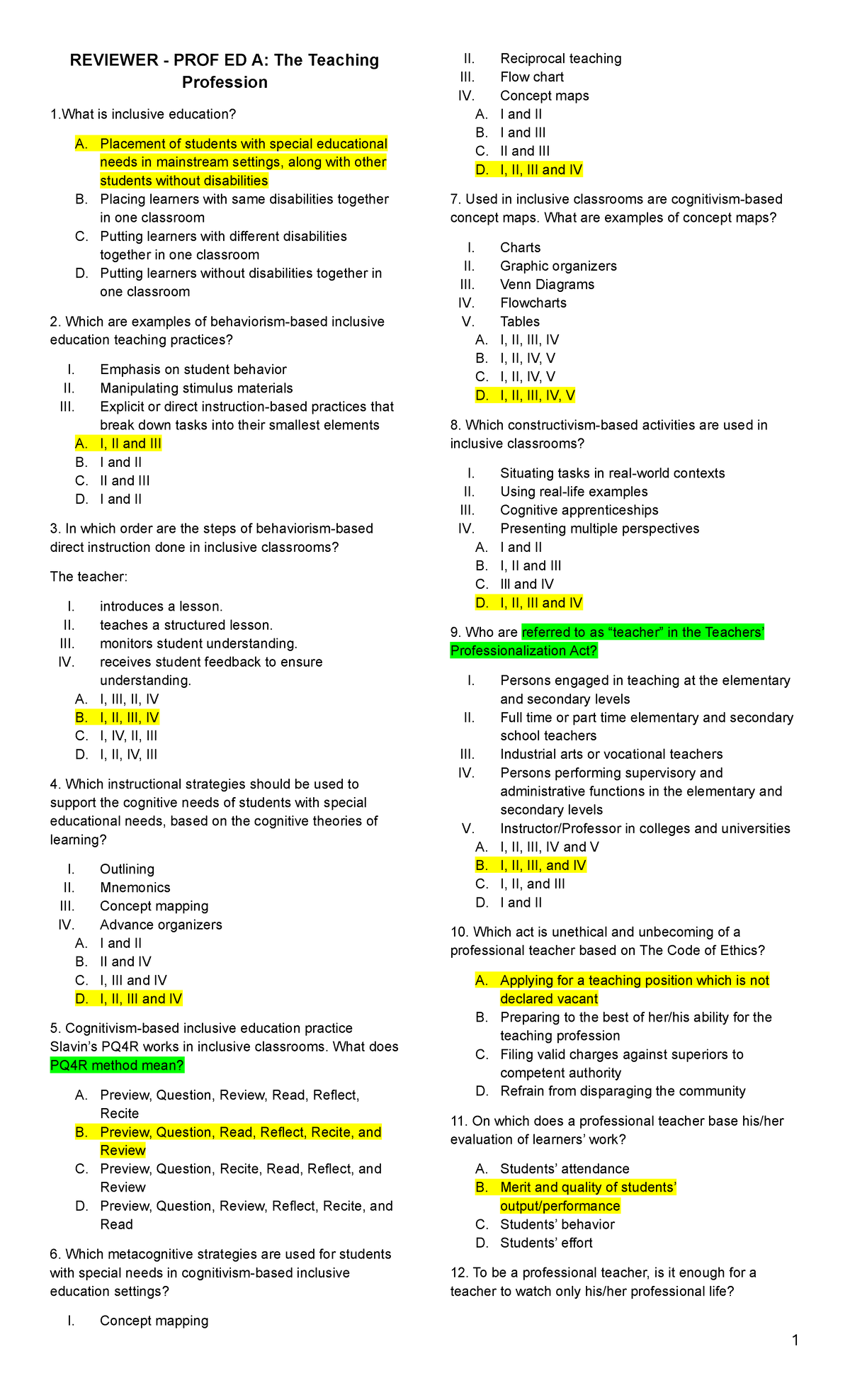 REVIEWER PROF ED A: Inclusive Education and Teaching Practices - Studocu