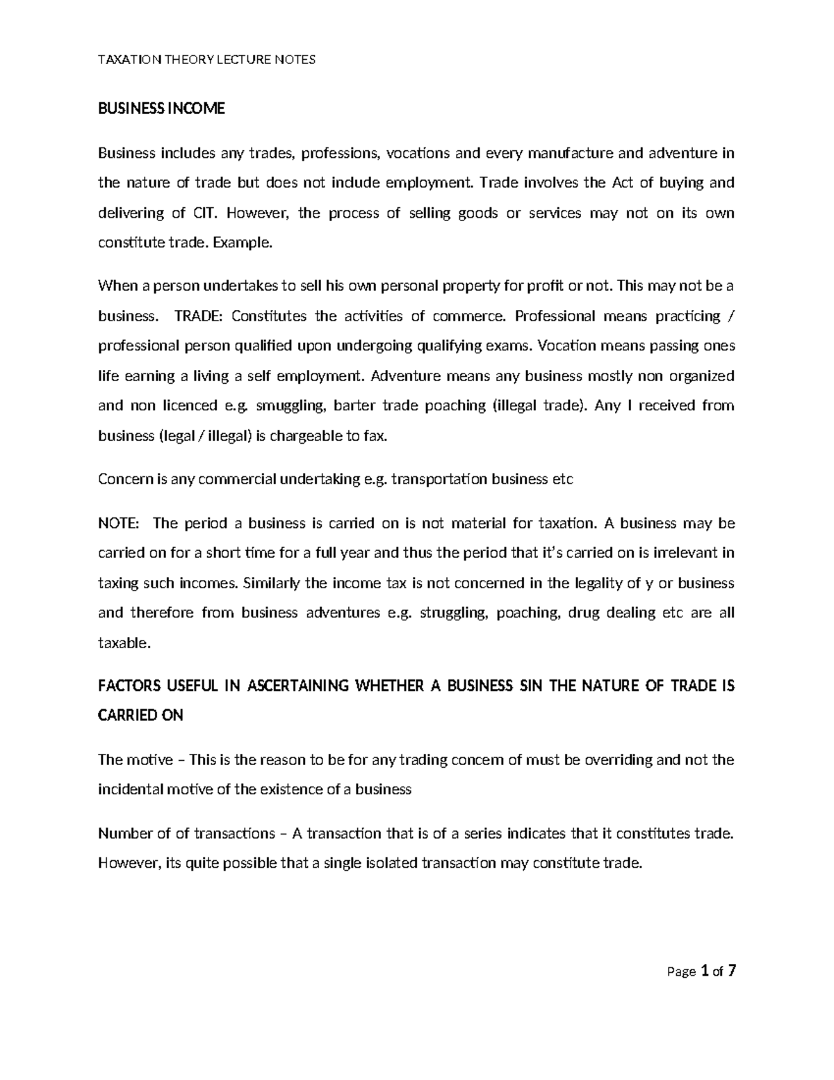 5 Business Income - Short and clear explained notes - BUSINESS INCOME ...