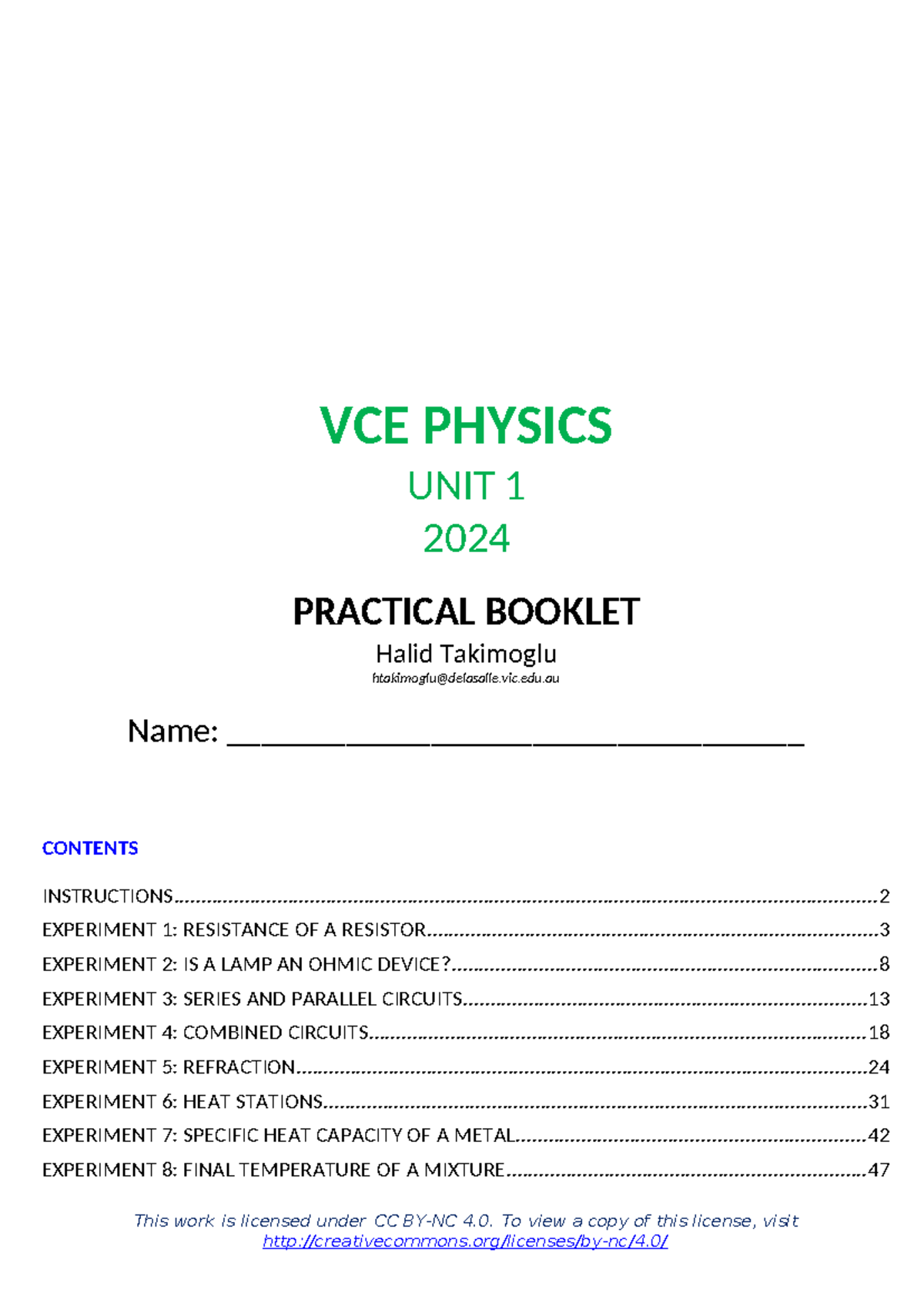 VCE PHYSICS UNIT 1 2024 PRACTICAL BOOKLET - Studocu