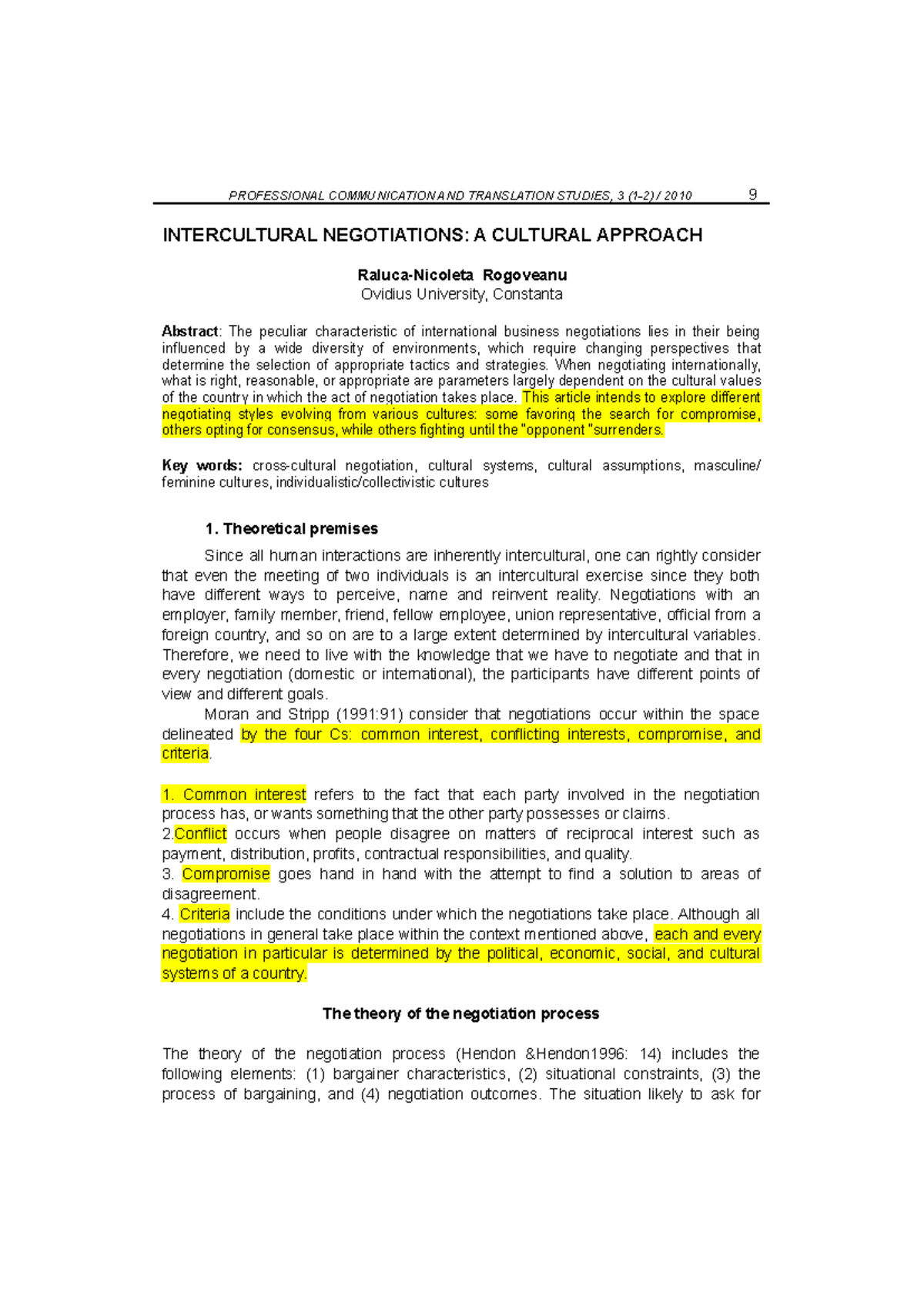 Intercultural Negotiations: A Cultural Approach in Professional ...