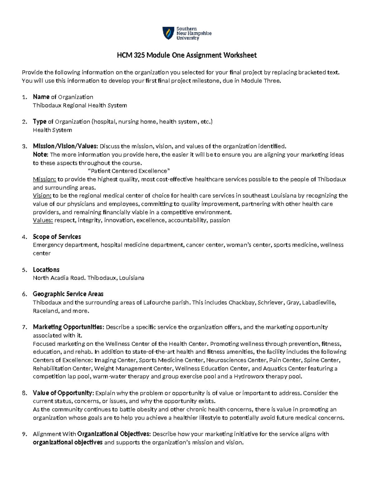 HCM 325 Module 1 Assignment: Org Overview for Final Project - Studocu