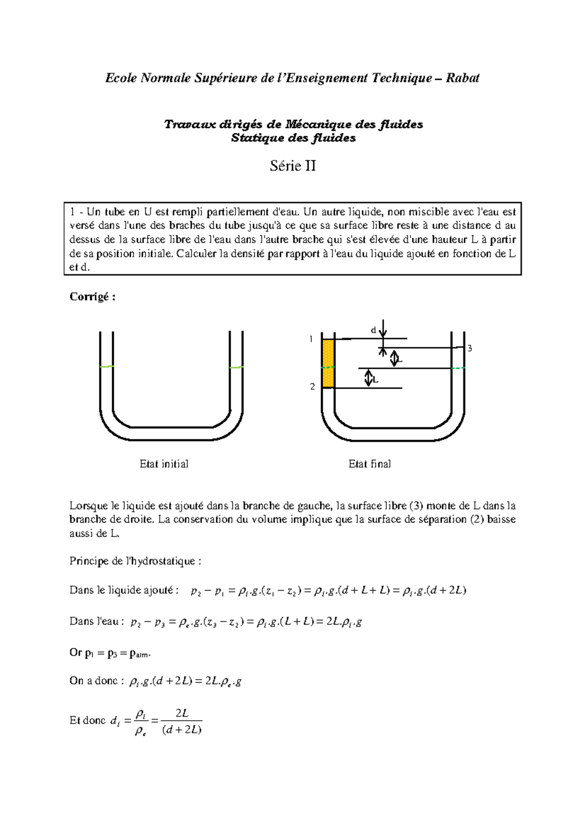 TD Statique 2 vf Hind - Mécanique des fluides - Ecole Normale ...