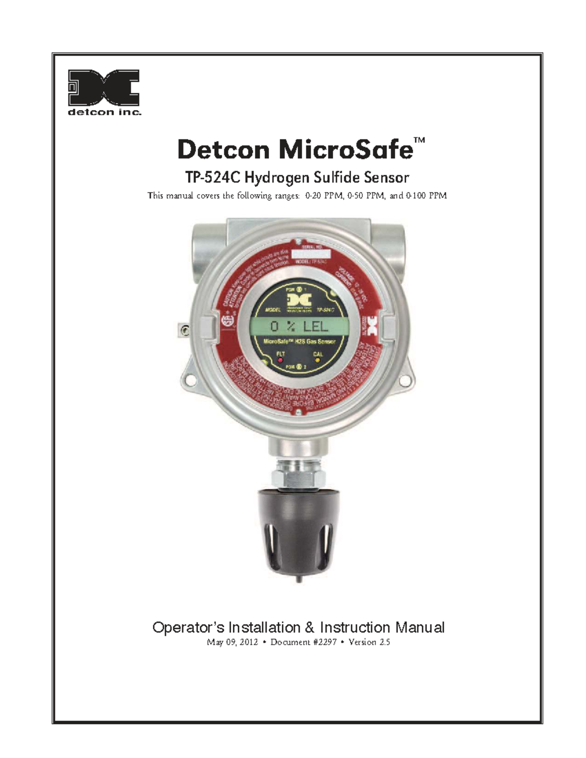 Detcon Inc. H2S Sensor TP-524C Installation Manual - Studocu