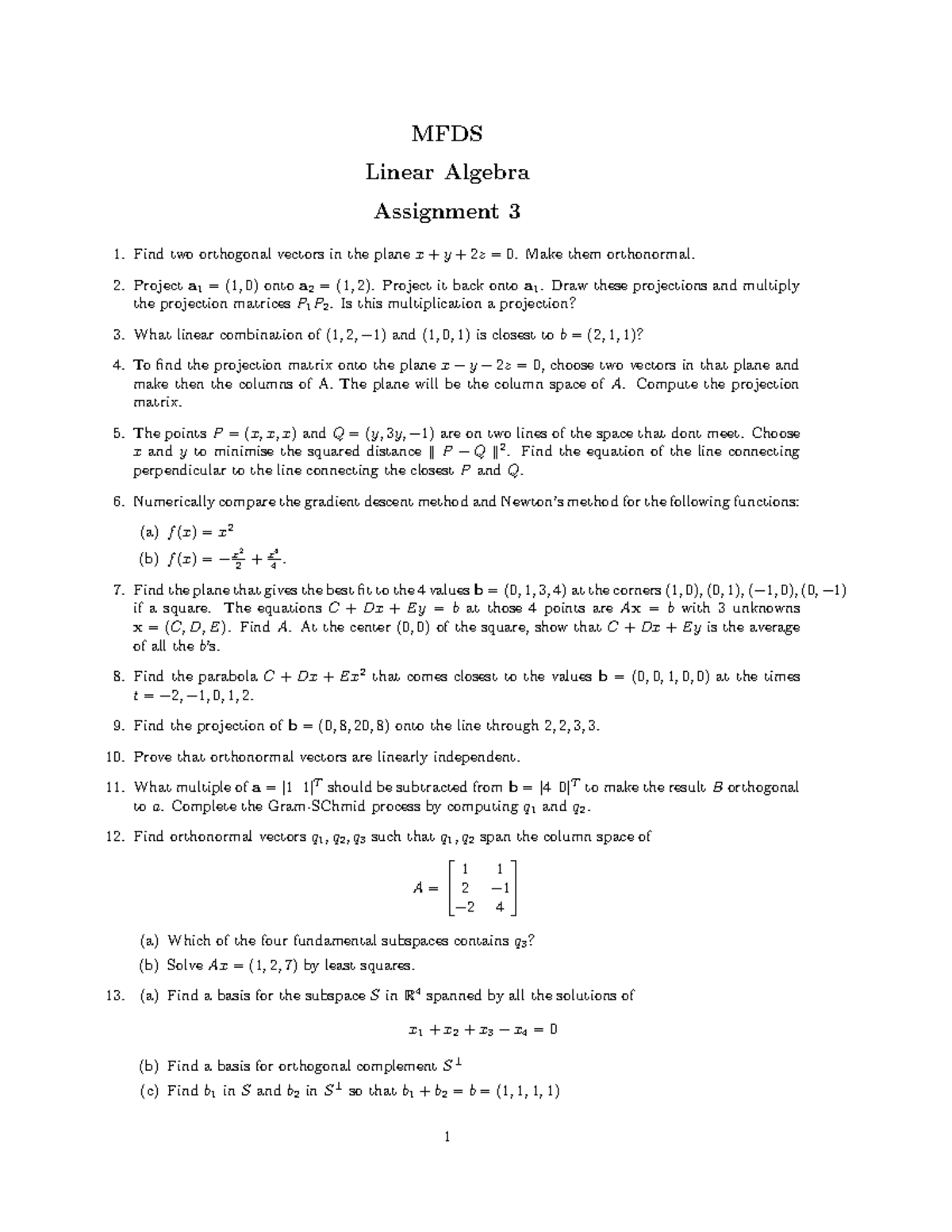 Z5001 MFDS Linear Algebra Assignment 3 Solutions and Analysis - Studocu