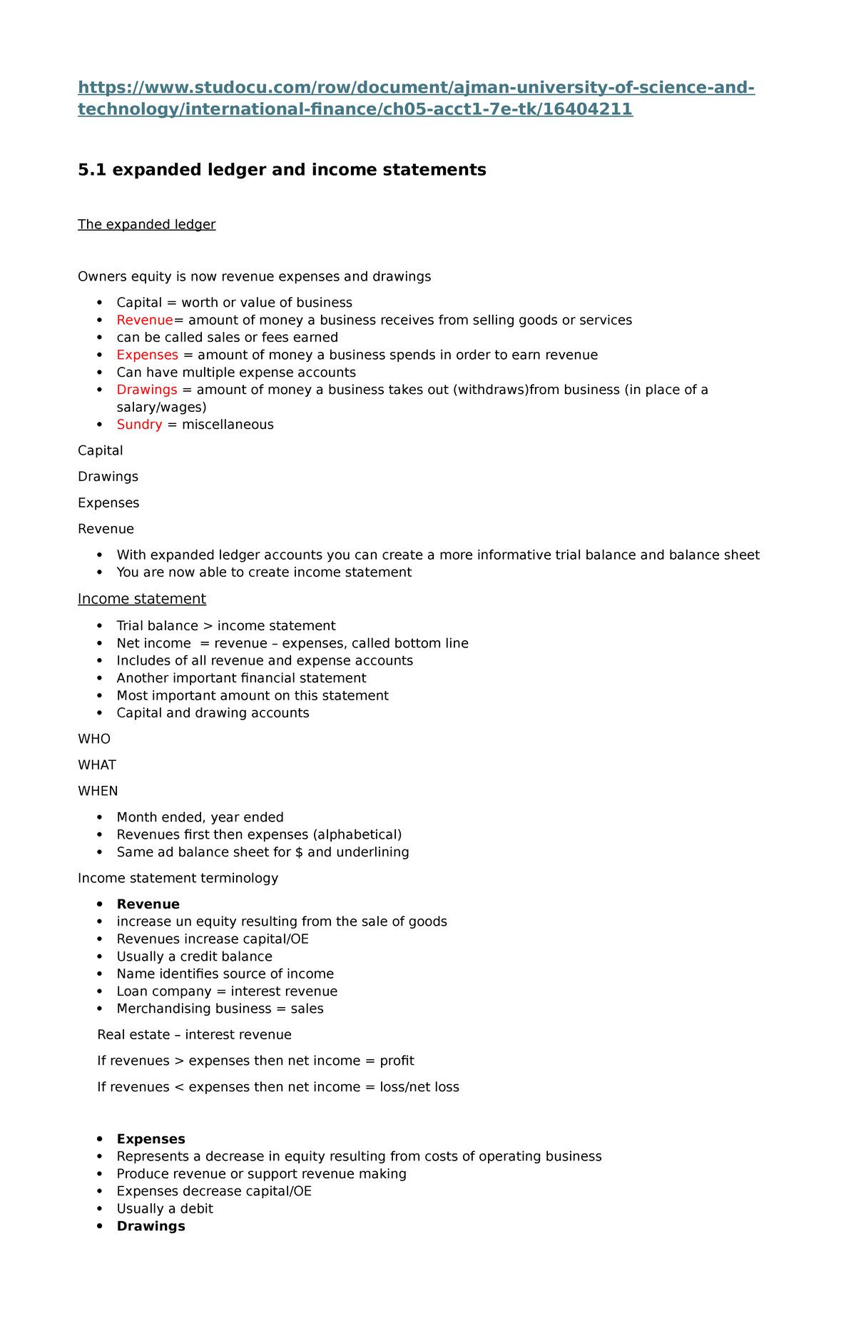 Accounting Chapter 5: Expanded Ledger & Income Statements - Studocu