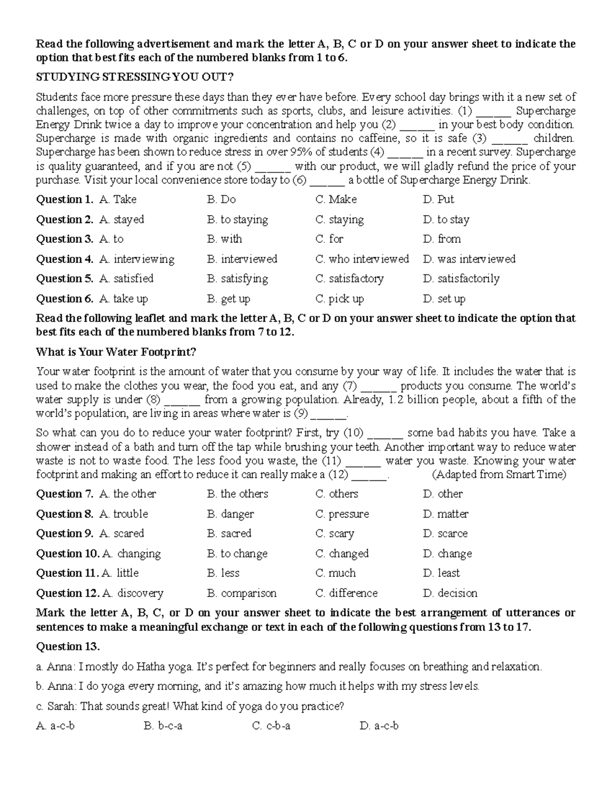 Đề 7 - Revision Test for English Language Skills - Studocu