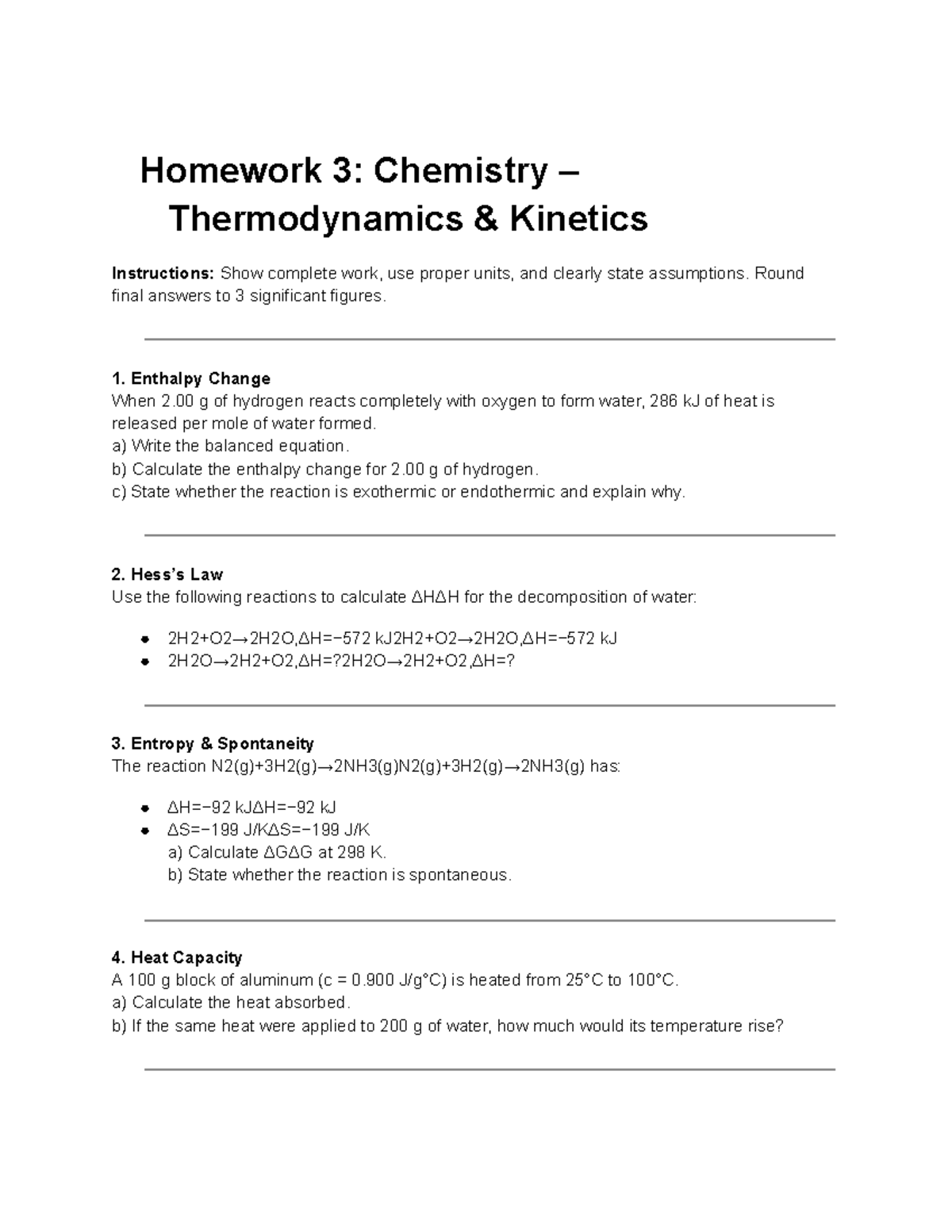 Homework 3: Chemistry Thermodynamics & Kinetics Analysis - Studocu