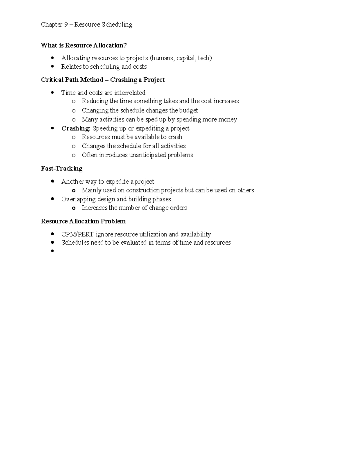 Chapter 9 - Resource Allocation - Chapter 9 – Resource Scheduling What ...