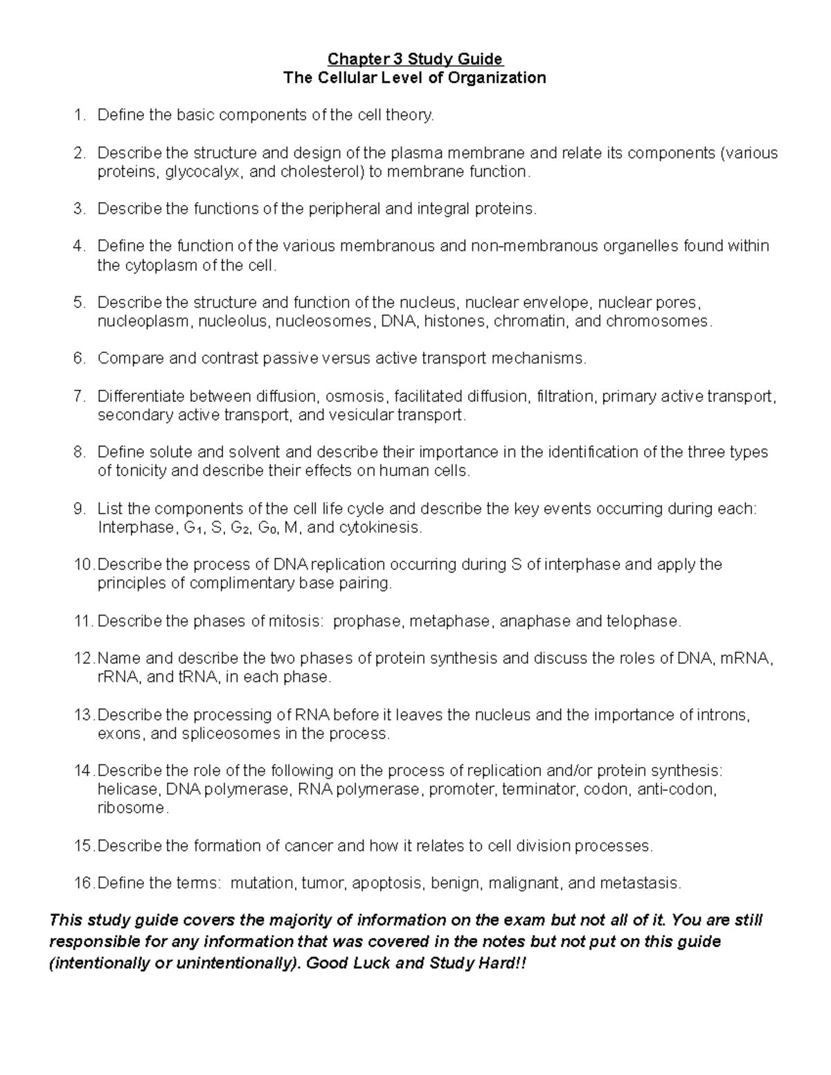 Openstax Chapter 3 Study Guide - Chapter 3 Study Guide The Cellular ...