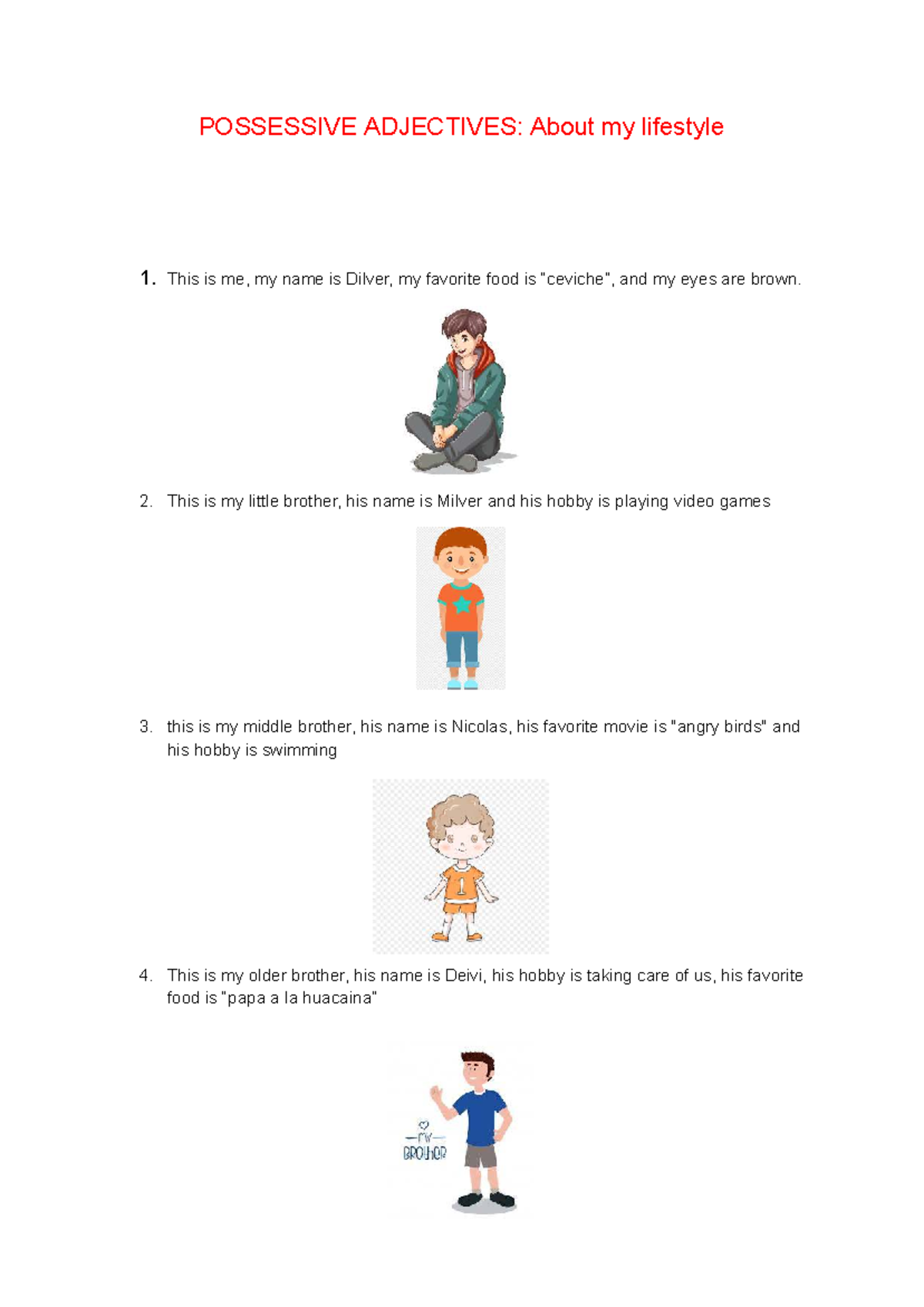 ADJECTIVES: My Family and Their Favorites - Ingles-She14 - Studocu