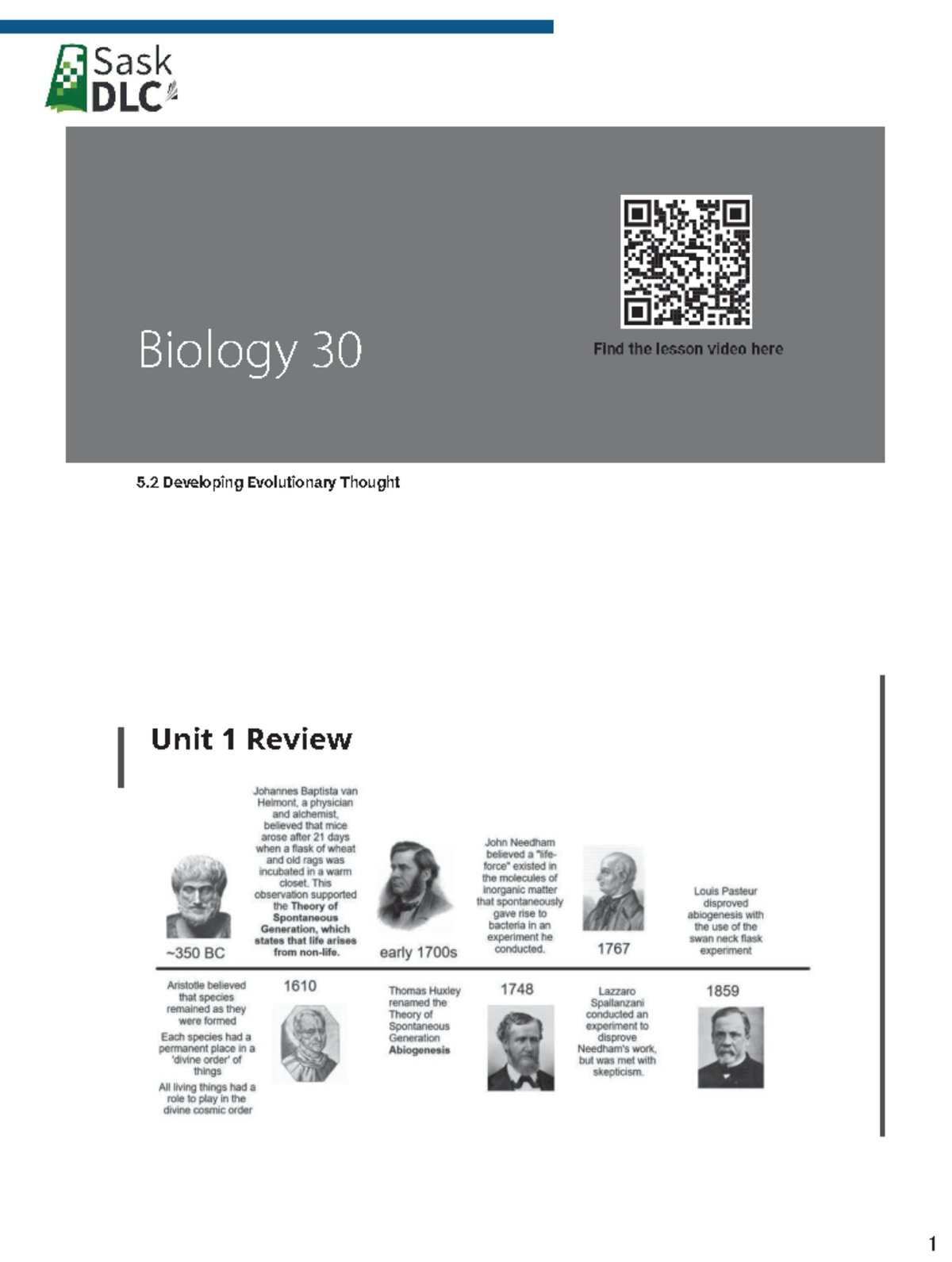 Biology 30: Unit 1 Review on Evolutionary Thought and Origin of Life ...