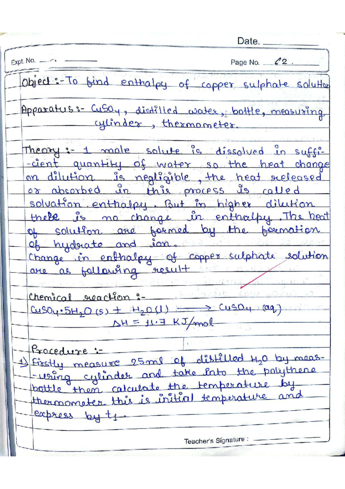 12th EM CHEM (Exp - 25): Enthalpy of Copper Sulphate Solution - Studocu
