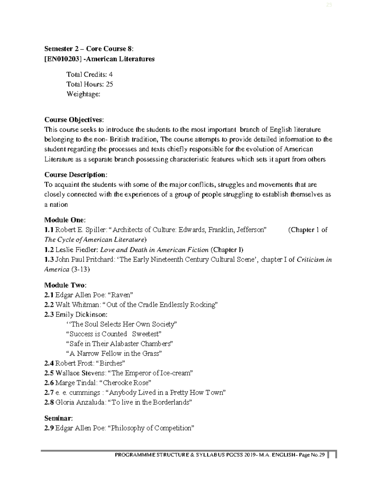 PGCSS M.A. Semester 3 Core Course Syllabus Overview - Studocu
