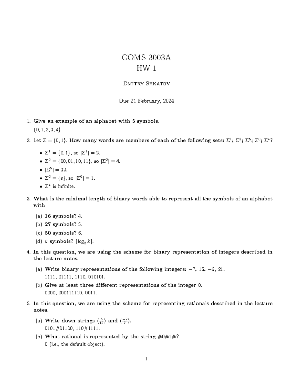 Hw01-sol - Solutions to homework 1 - COMS 3003A HW 1 Dmitry Shkatov Due ...