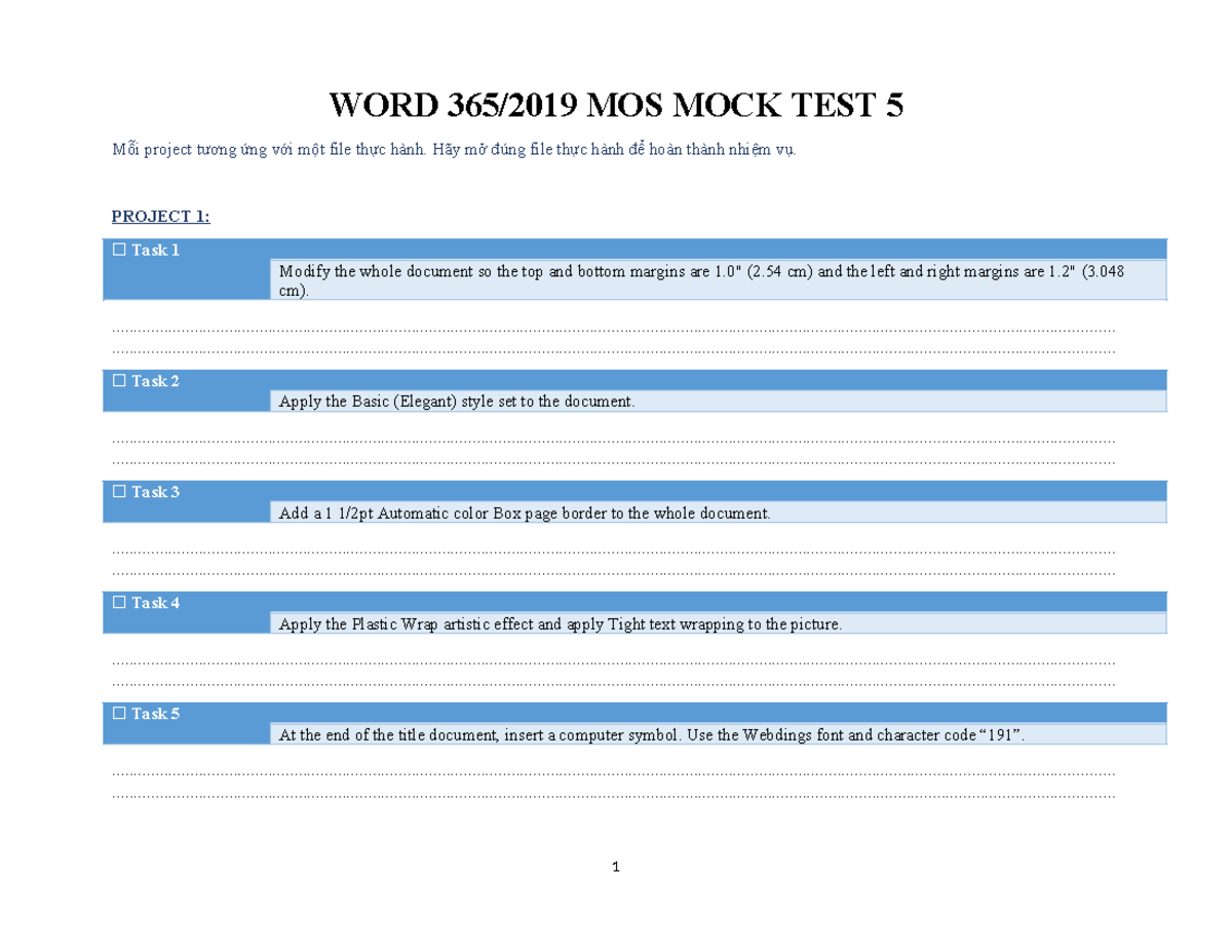 WORD 365/2019 MOS Mock Test 5: Practical Tasks Overview - Studocu