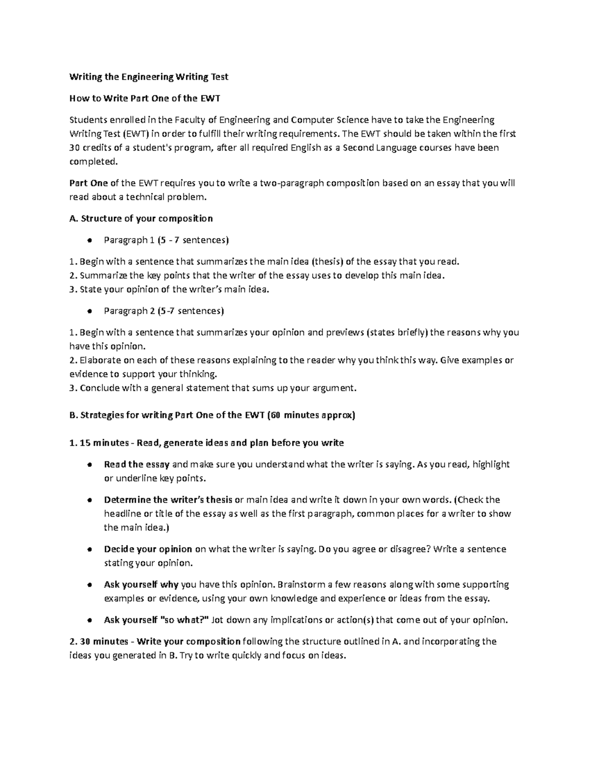 EWT Writing Guidelines: How to Complete Part One of the Engineering ...