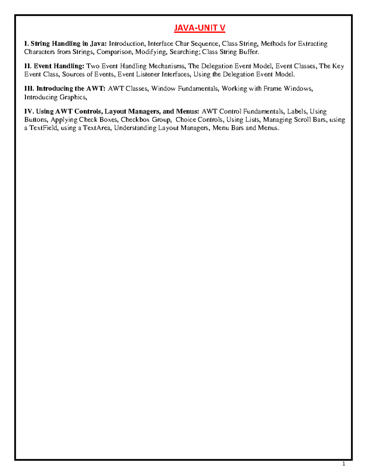 Java Unit 5: String Handling, Event Handling, and AWT Basics - Studocu