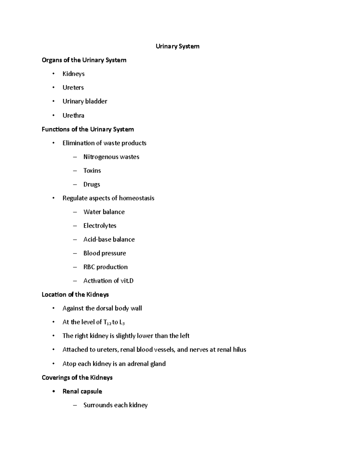 Reviewer on Urinary System - Urinary System Organs of the Urinary ...