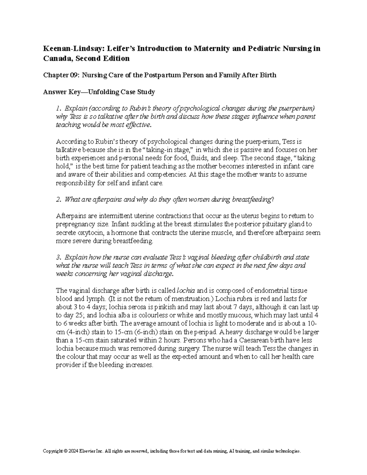 Nursing Care of Postpartum Patients: Chapter 09 Case Study Insights ...