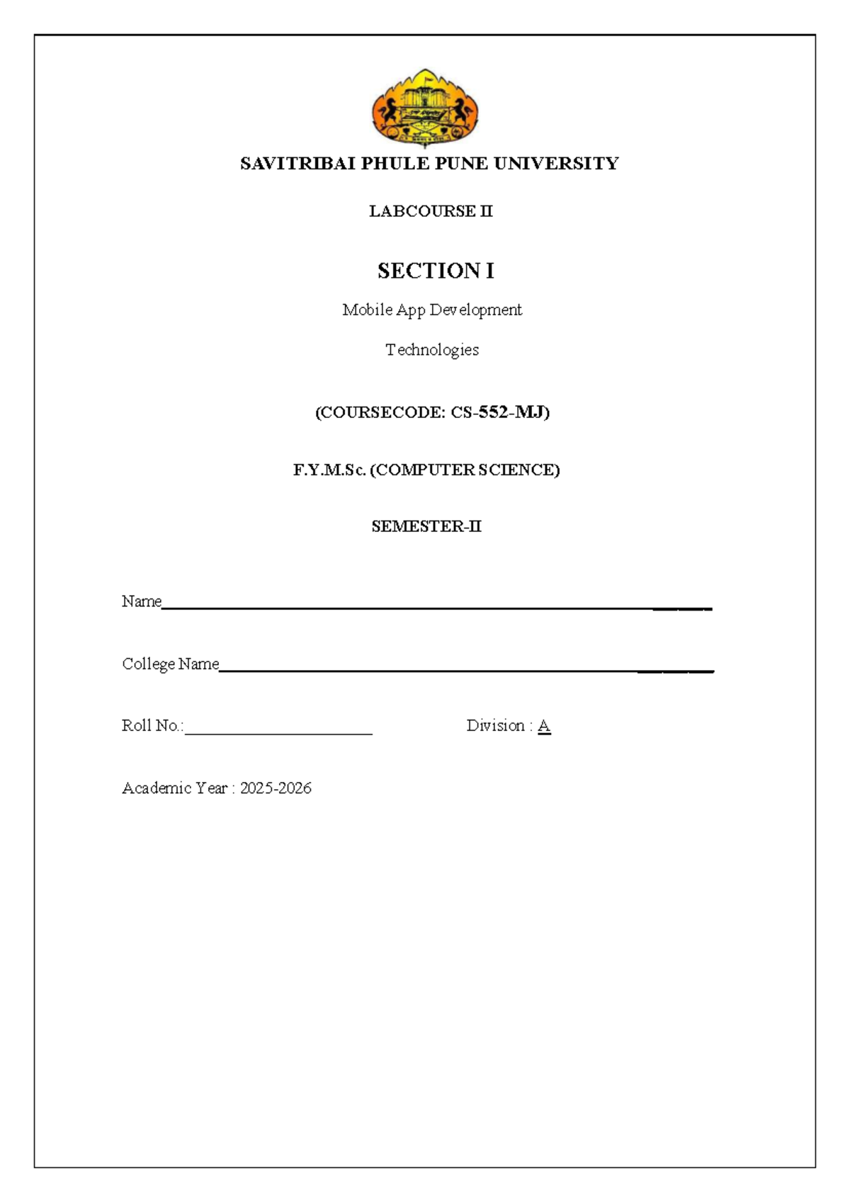 M.Sc. Computer Science (F.Y.M.Sc.) Lab Course II: Mobile App Dev ...