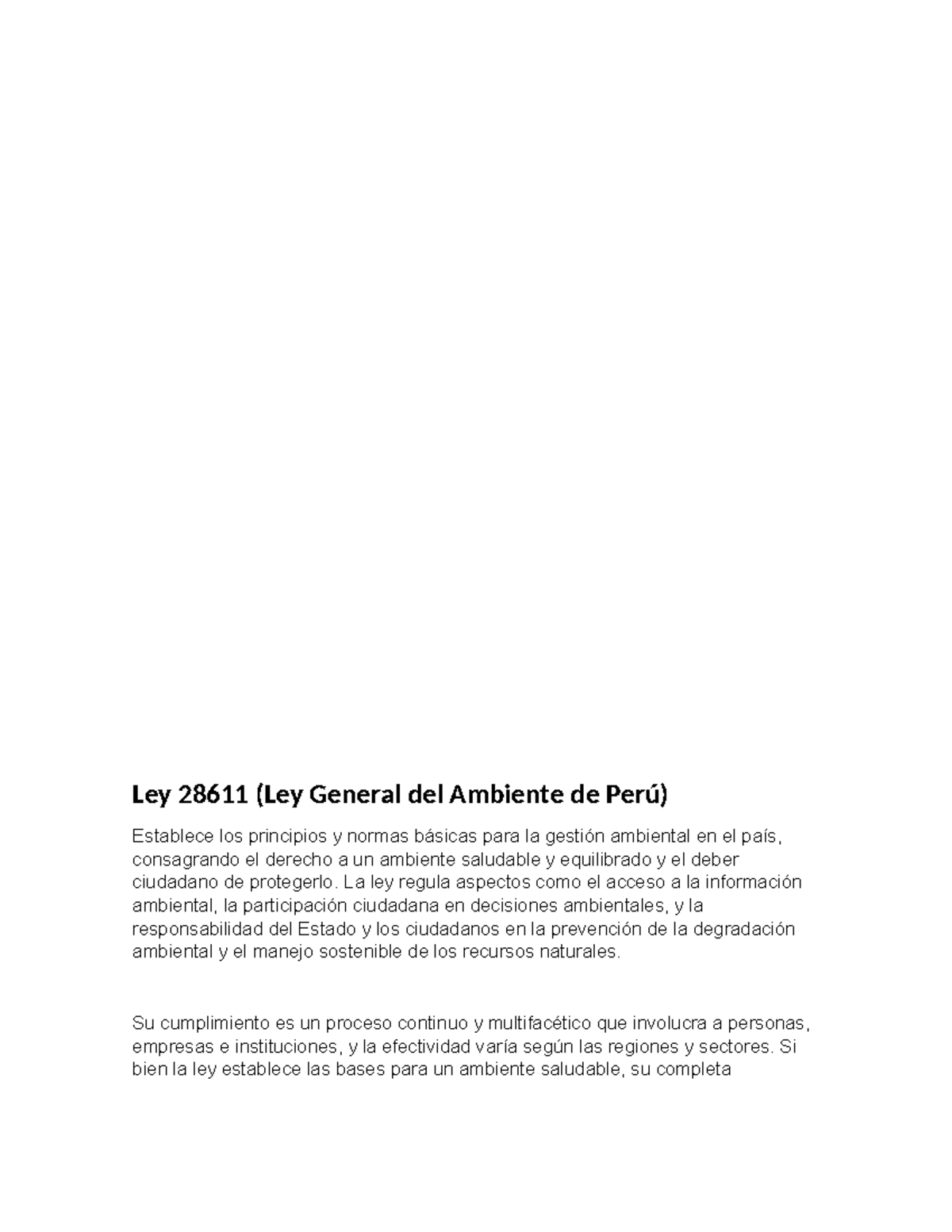 Ley 28611 - Principios y Normas para la Gestión Ambiental en Perú - Studocu