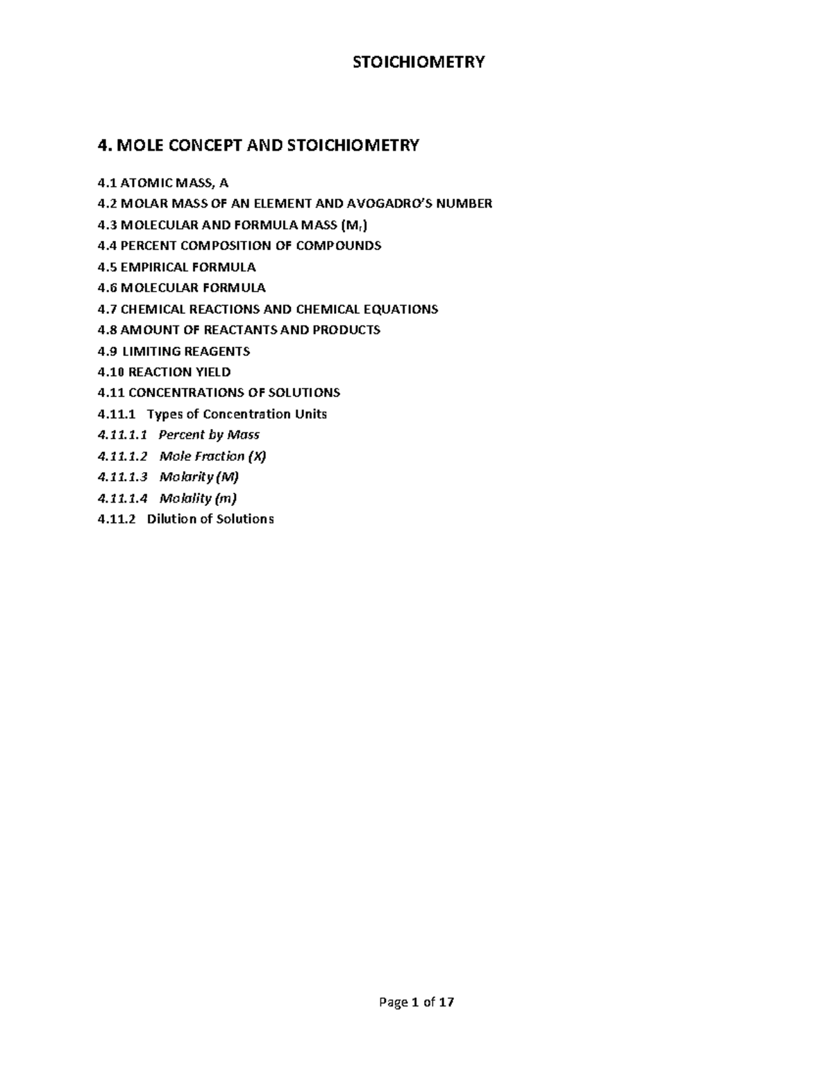 Stoichiometry and the Mole Concept Tutorial (CHEM 102) - Studocu