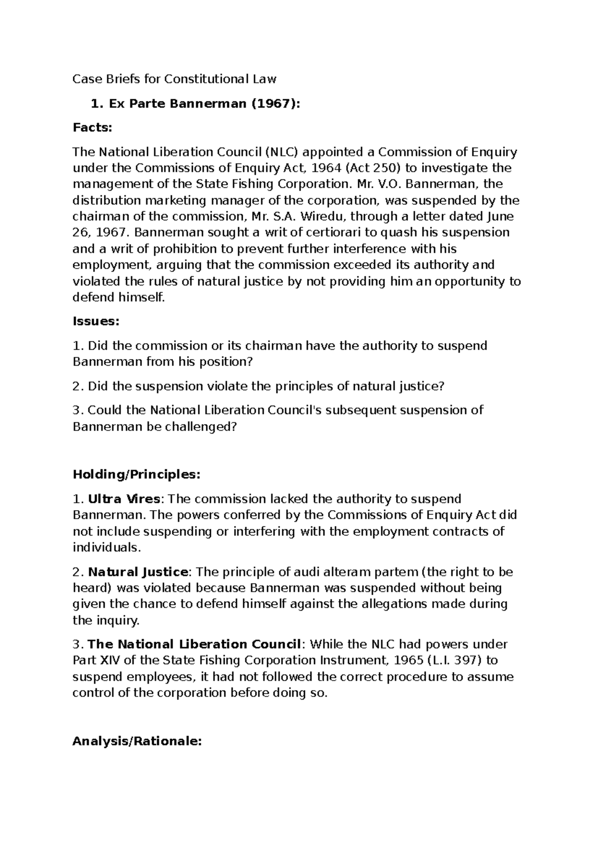 Constitutional Law Case Briefs: Ex Parte Bannerman & NPP v. Attorney ...